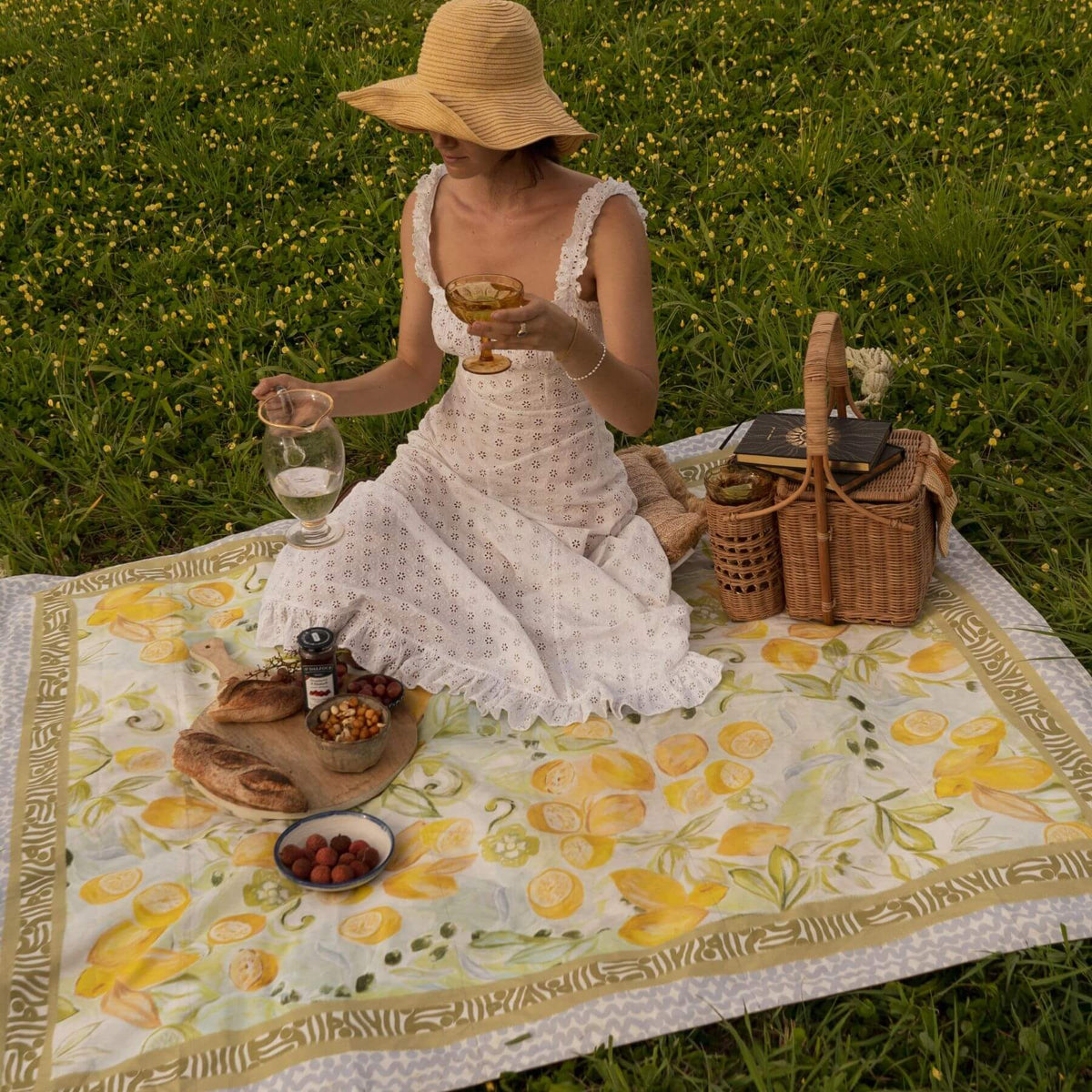 wandering folk - le lemon picnic rug - olive - the little boutique – The Little Boutique